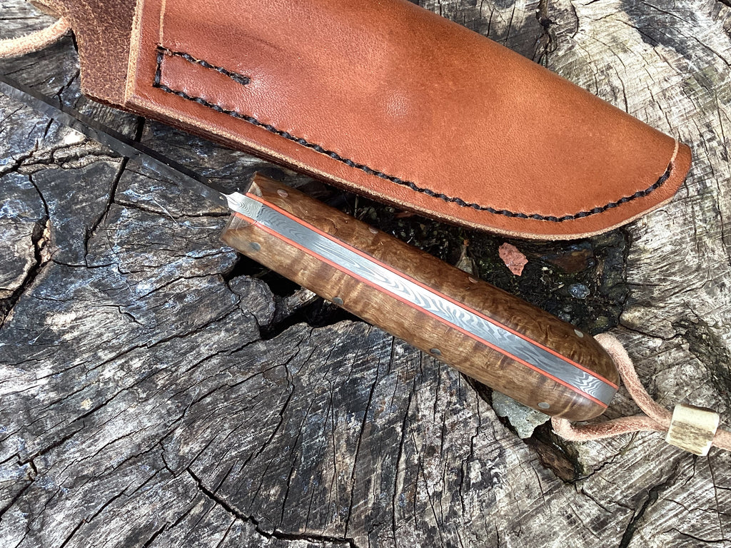 Bushmans Pal Rose damasteel with stabilised birch – Bison Bushcraft